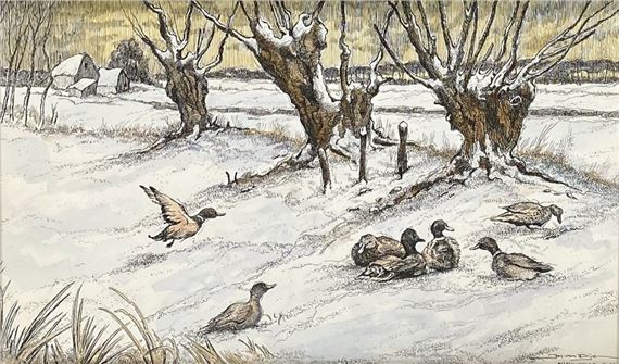 Van Dijk Jos | winterlandschap met eenden (20) | Compare similar ...