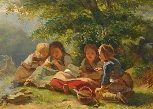 Raphael Ritz | Vor der Schule, Studie (1860) | MutualArt