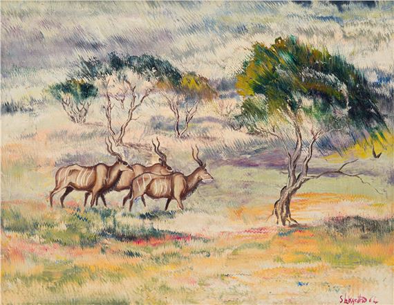 Simon Moroke Lekgetho | Three Kudu in the Bushveld (1964) | MutualArt