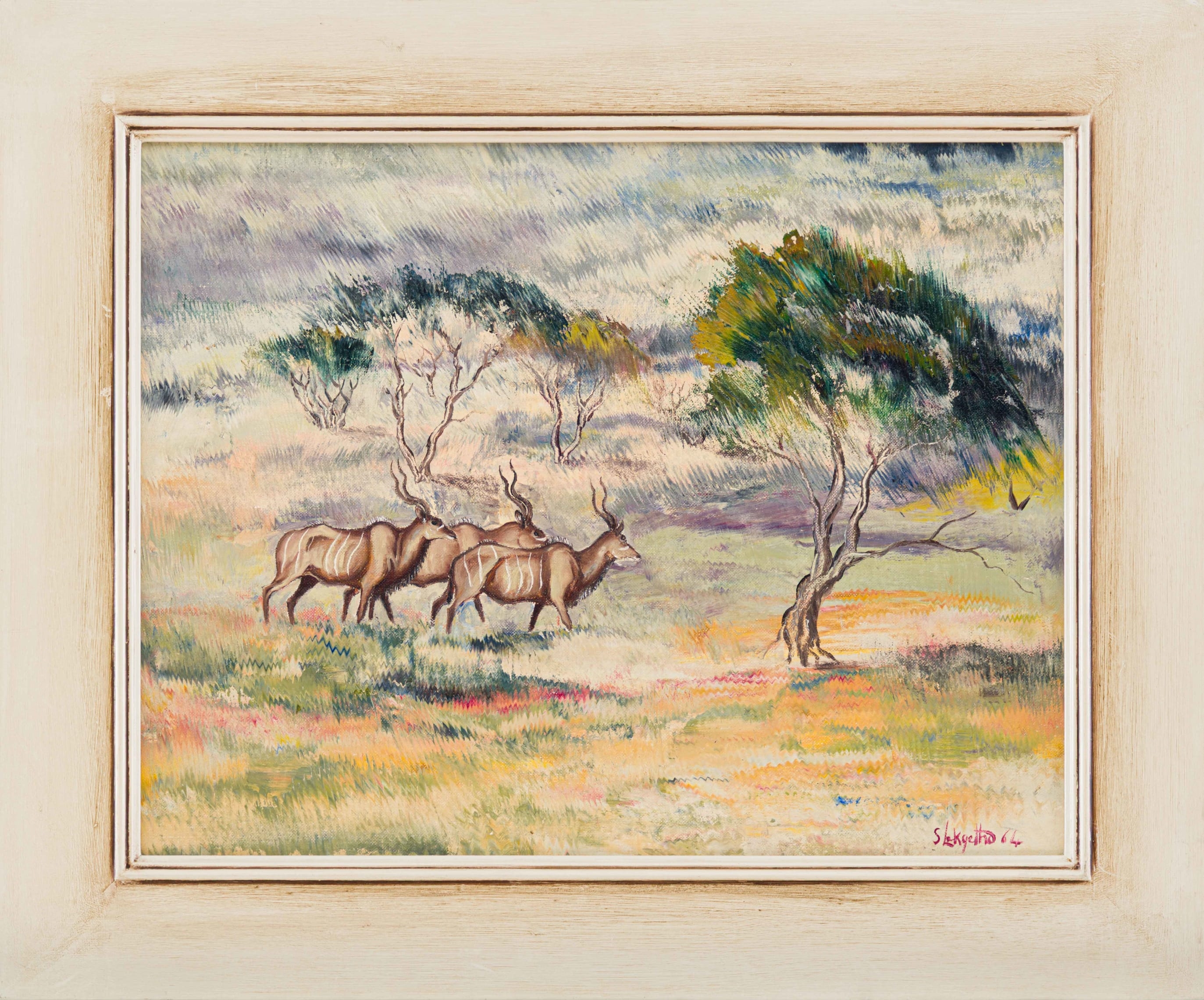 Simon Moroke Lekgetho | Three Kudu in the Bushveld (1964) | MutualArt