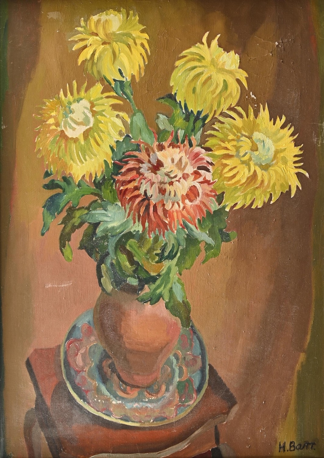 Harry Barr | Still Life of Chrysanthemums in a Terracotta Vase, signed ...