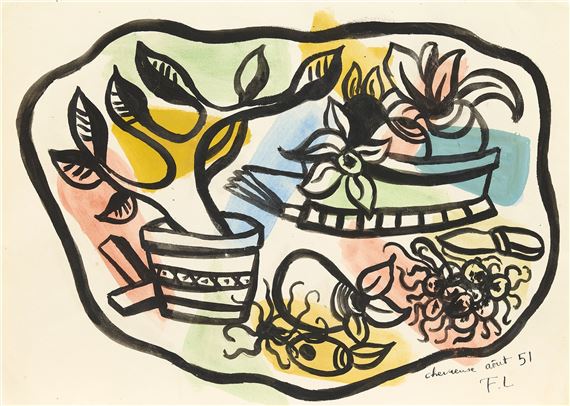 Léger Fernand | Still life with a pot of flowers and plants (1951 ...