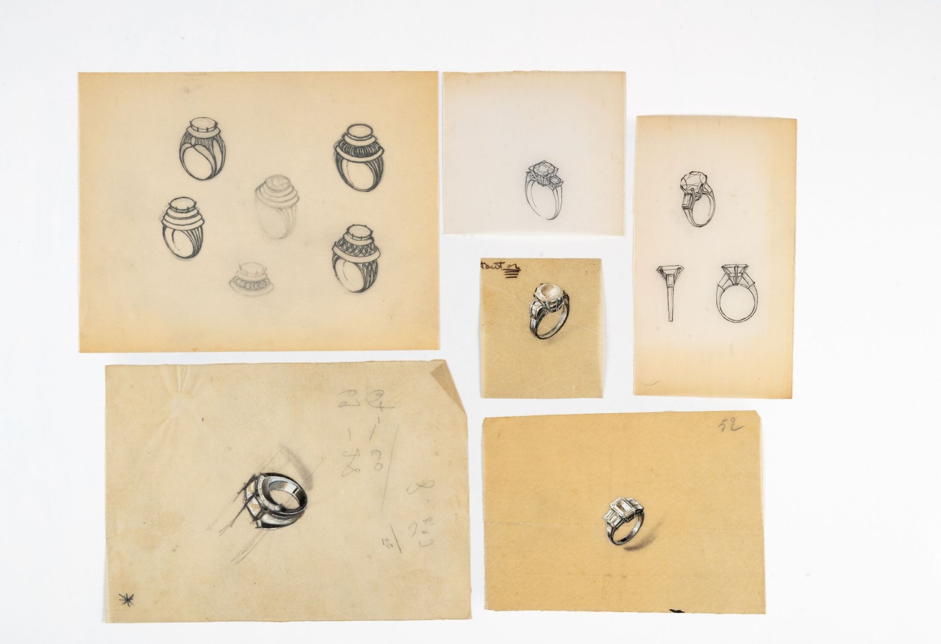 Pierre Conroux | six gouache drawings on tracing paper featuring ...