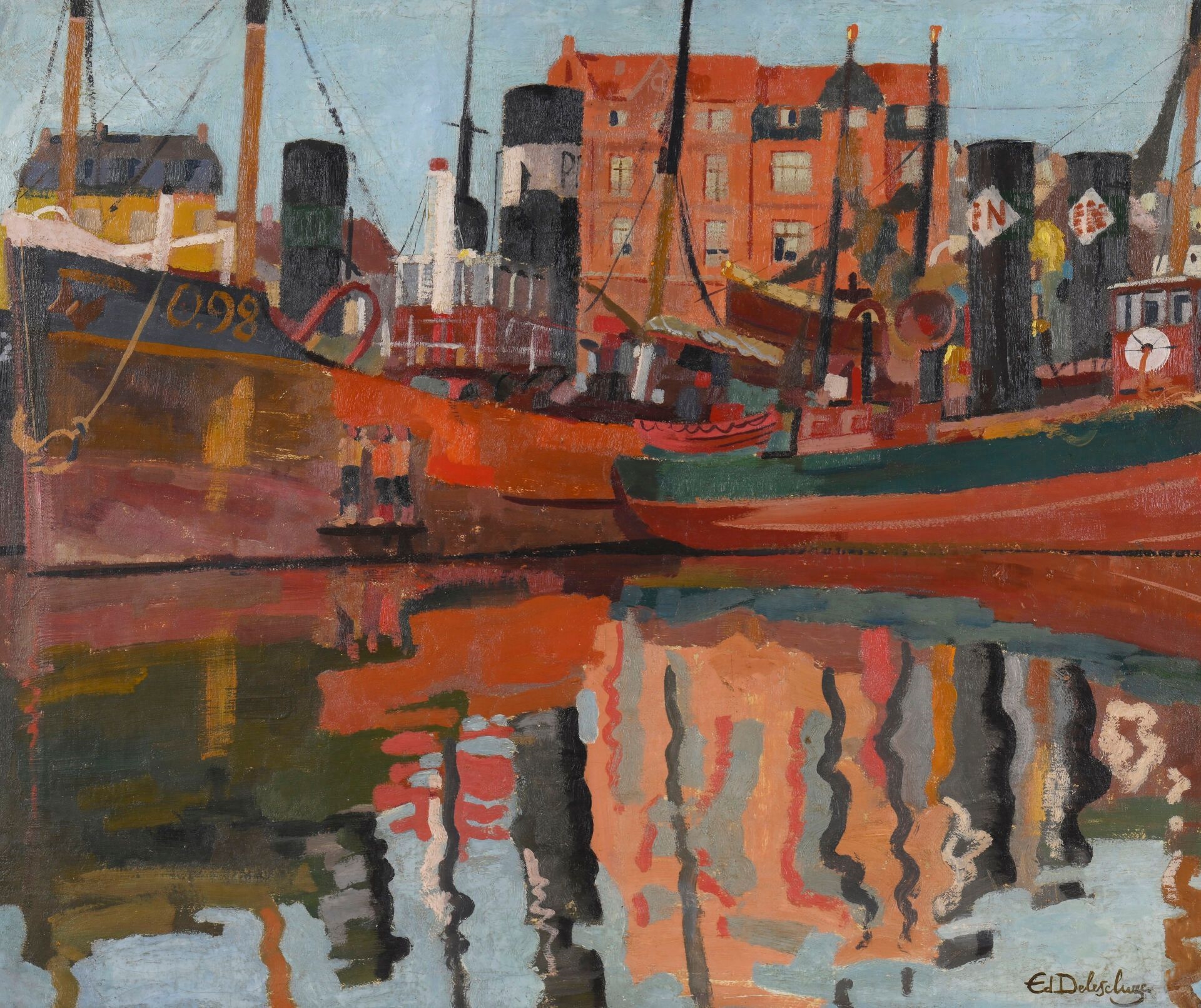 Edmond Delescluze | Boats in the harbor | MutualArt