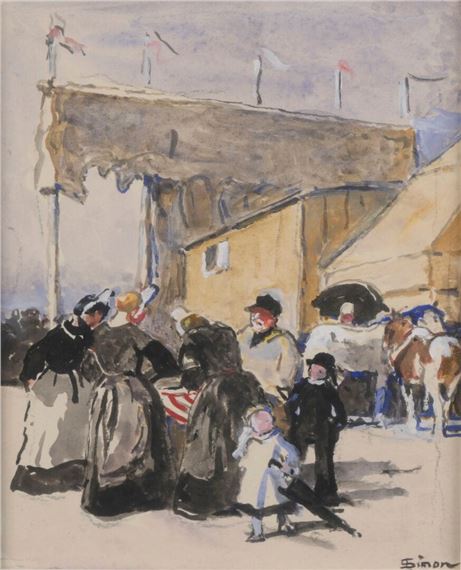 Lucien Joseph Simon | Crowd in a square in Brittany | MutualArt