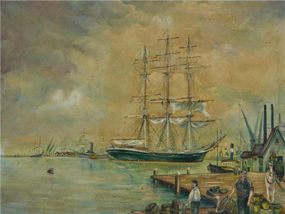 John Vogel | Clipper Ship in a Harbour | MutualArt