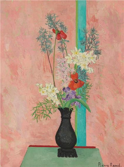 Pierre Ramel | Floral still life with pink background (1979) | MutualArt