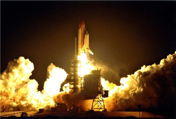 NASA | Fantastic panoramic of a space shuttle night takeoff (Circa 1990) | MutualArt