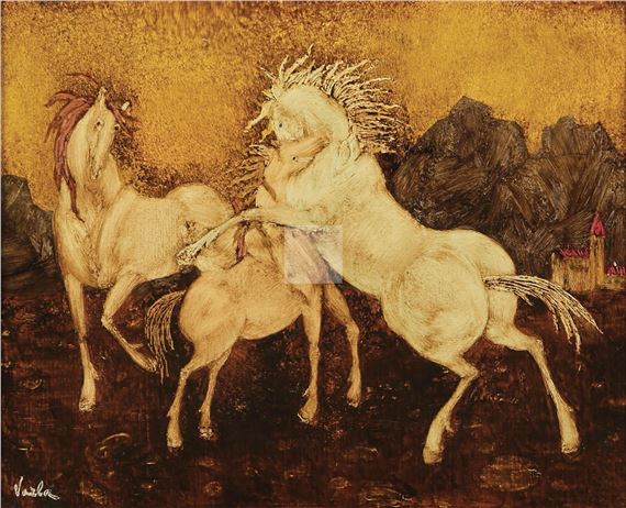 Félix Varla | Deux chevaux et leur poulain (1984) | MutualArt