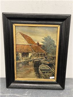 Willem Bastiaan Tholen | Barque en bord de rivière | MutualArt