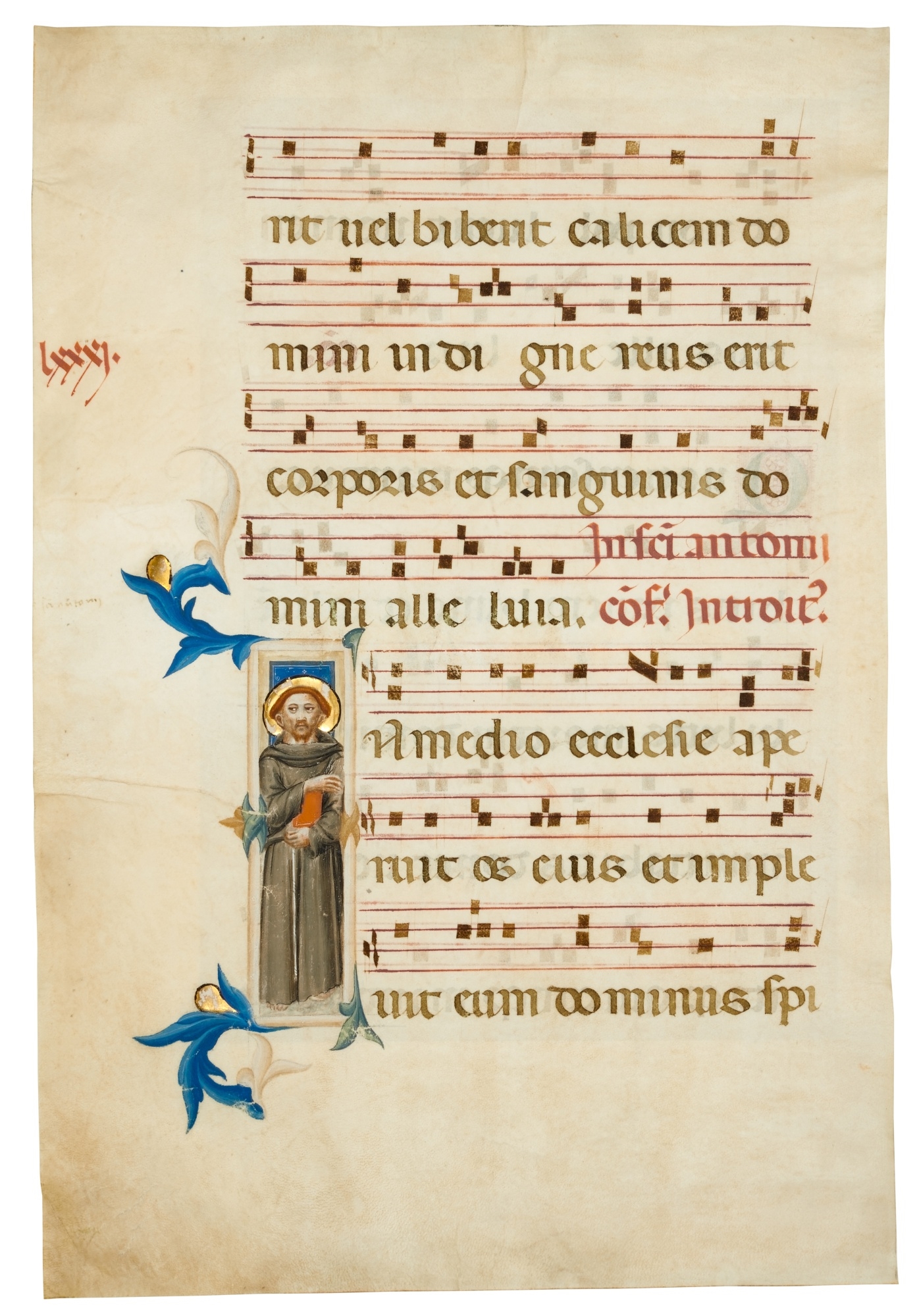 Lippo Vanni | St Anthony of Padua, historiated initial 'I' on a leaf ...