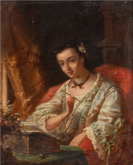Alfred Joseph Woolmer | Portrait of a Lady Holding a Pen | MutualArt