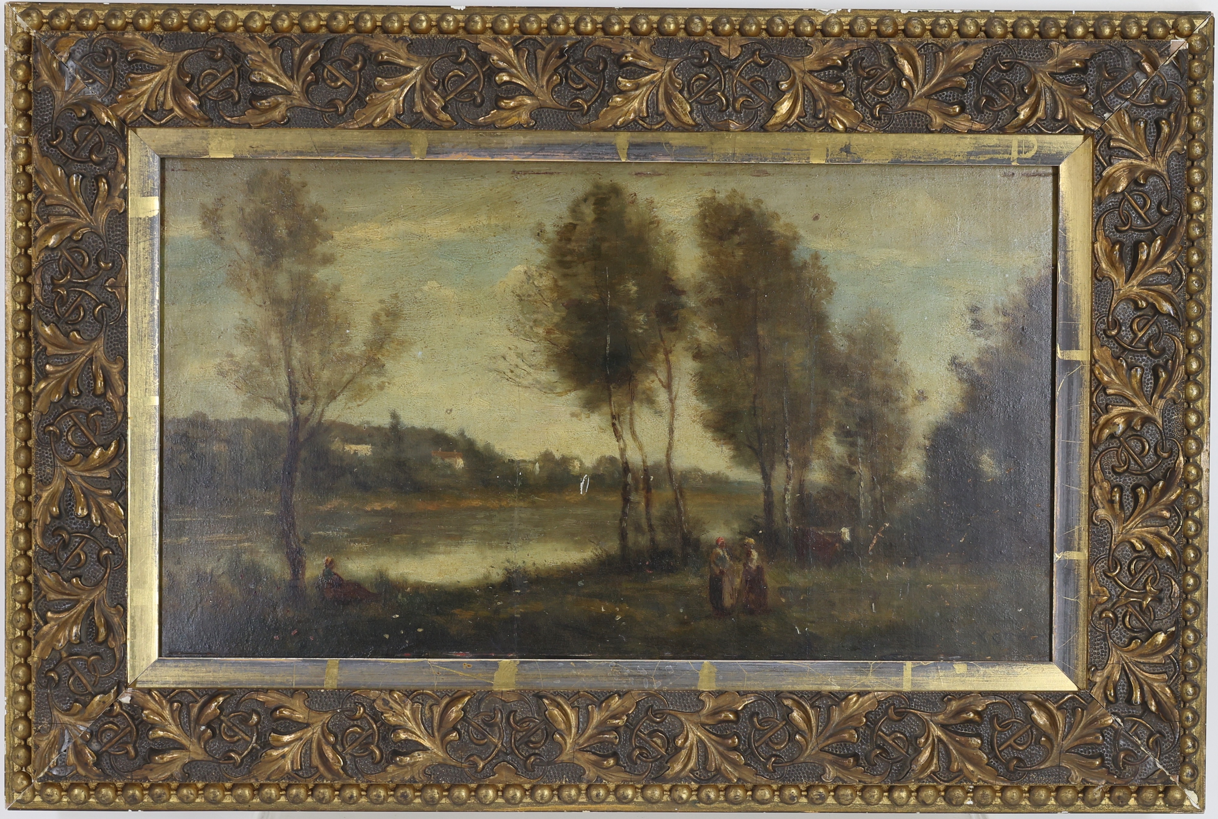Jean Baptiste Camille Corot | Romantic landscape with tall trees along ...