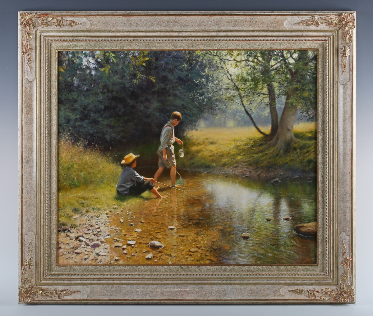 Tony Sheath | Two boys fishing in the shallows | MutualArt