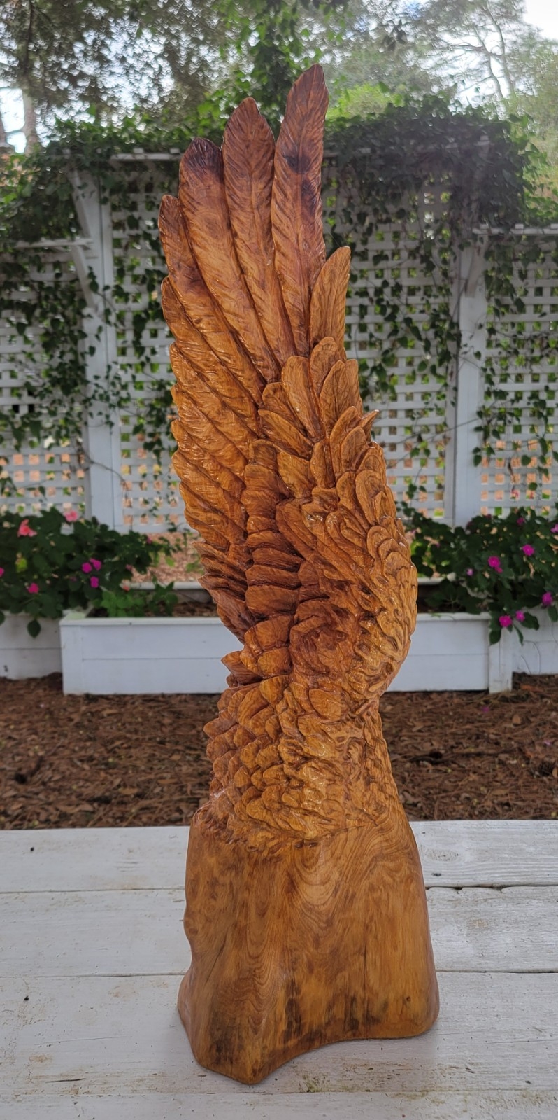 Jen Brown | Hand-Carved Cypress Angel Wing Bird Wood Carving | MutualArt
