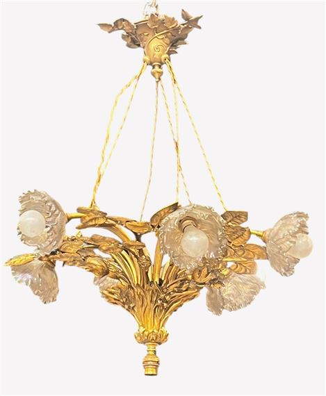 Eugène Soleau | Seven-light gilded bronze suspension fixture decorated ...