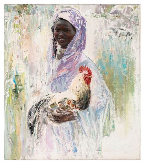 Tesfay Atchbekha Negga | Girl with a Rooster (2004) | MutualArt
