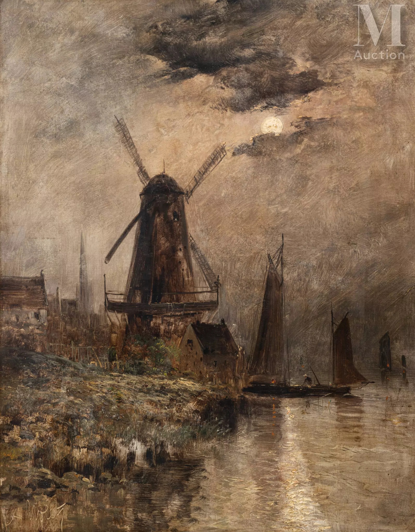 Albert NOLLET | Moulin au clair de lune | MutualArt