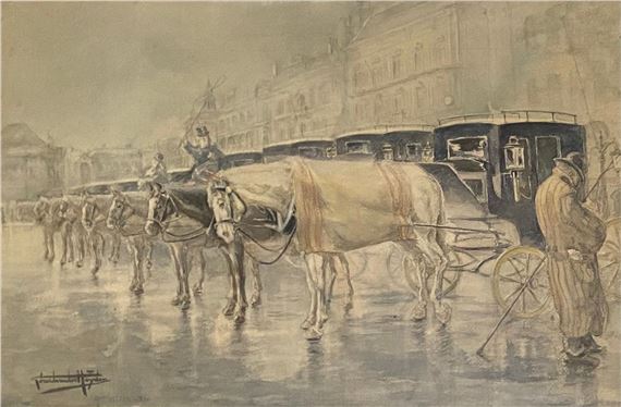 Gerard van der Heyden | The carriages waiting in front of the Antwerp ...