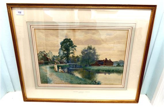 Arthur Trevor Haddon | a village scene with a young man fishing | MutualArt