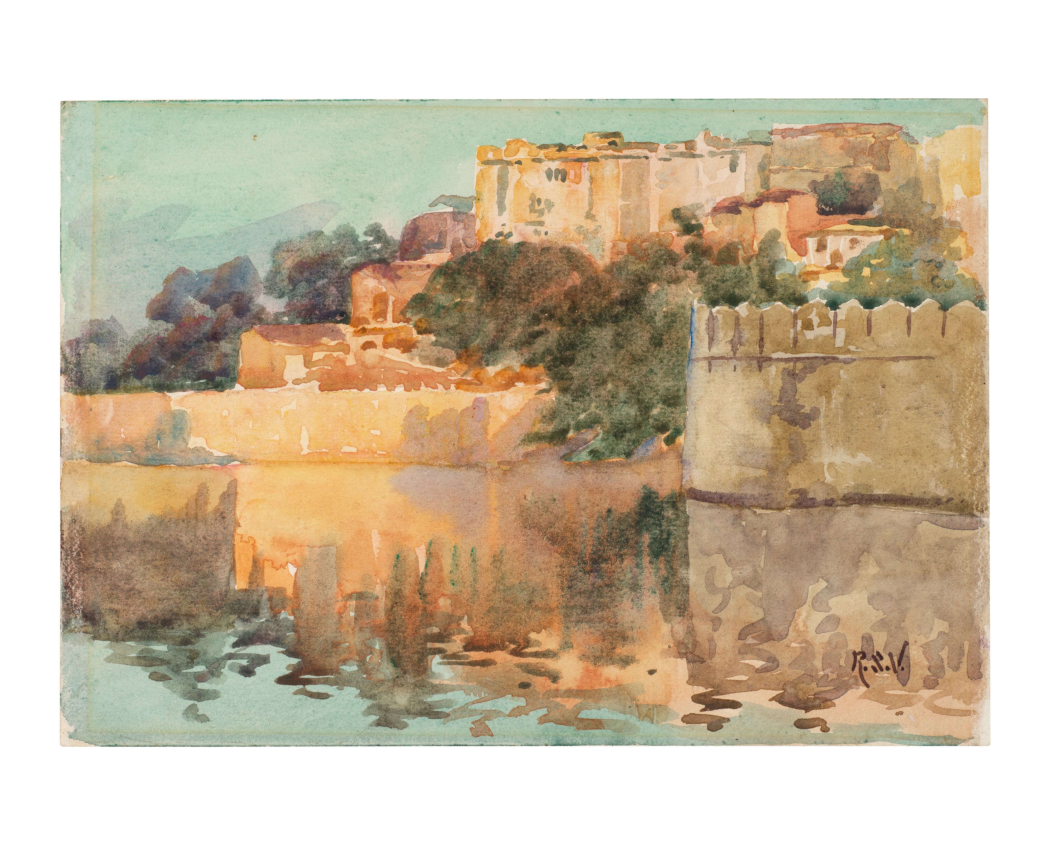 R. S. Vandeleur | View of a lakeside palace in Rajasthan | MutualArt