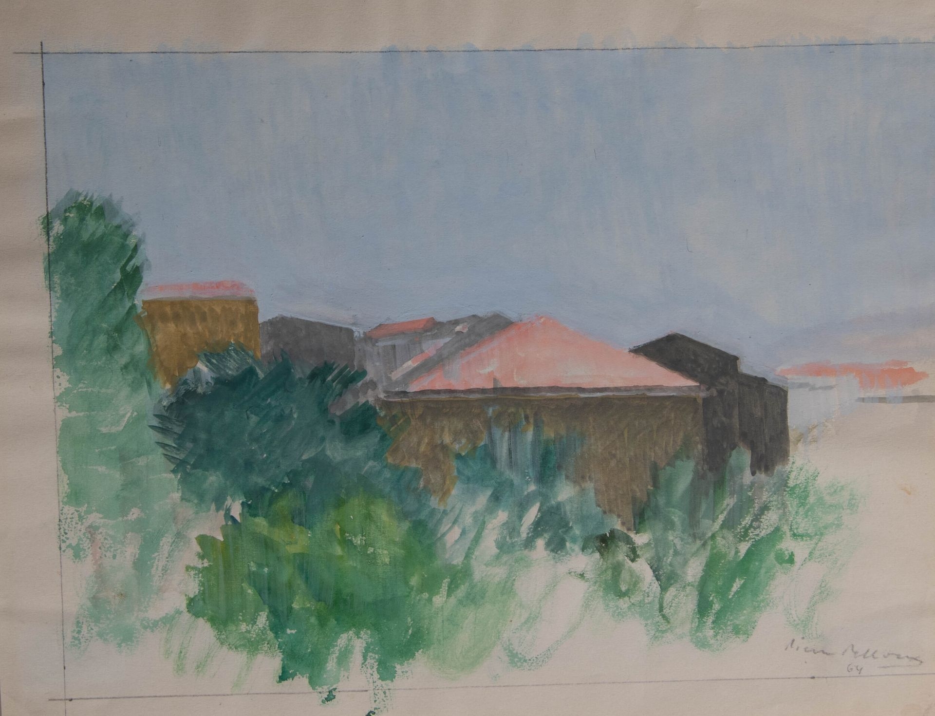 Pierre Pelloux | Maisons aux toits rouges (1964) | MutualArt