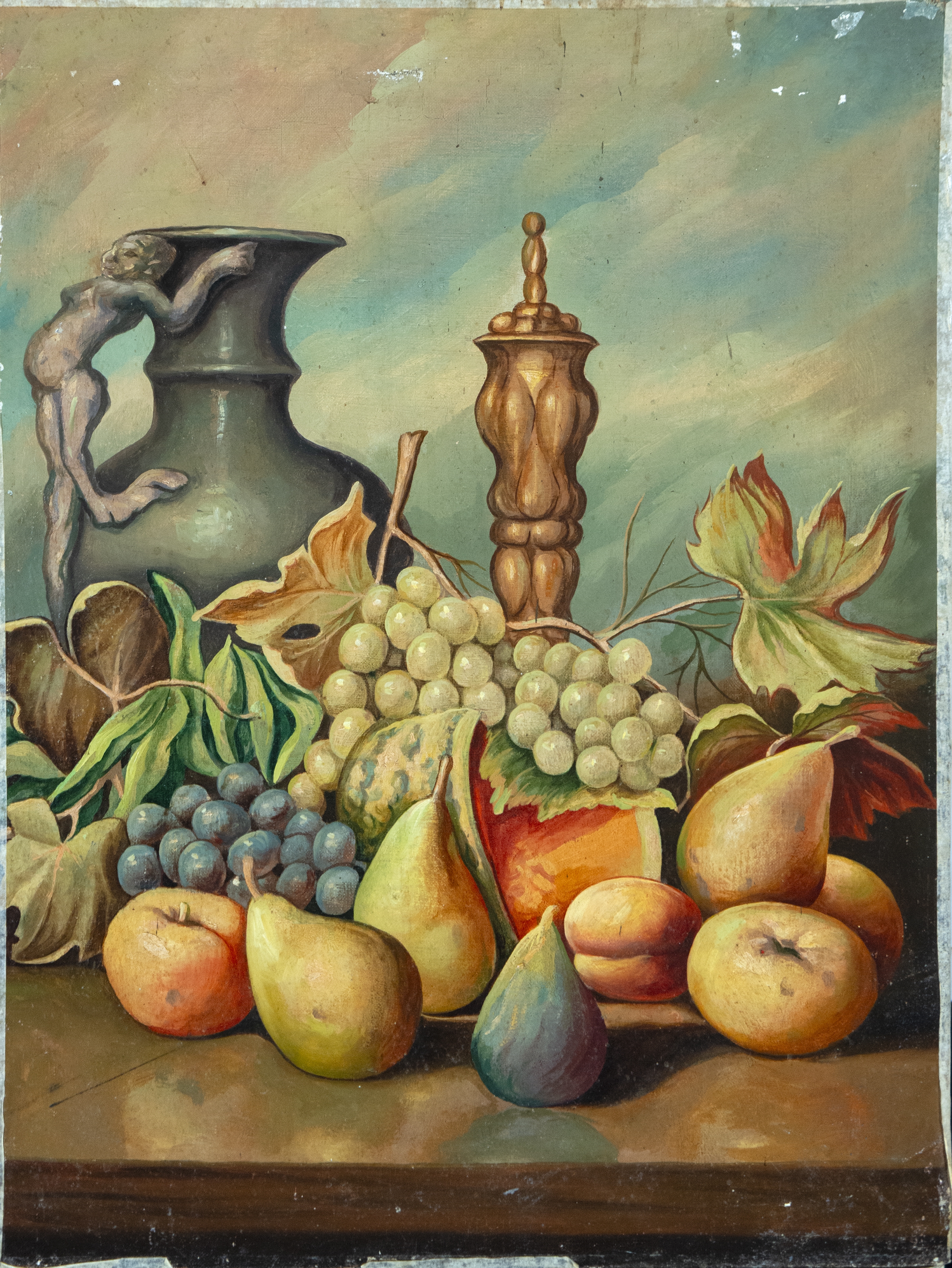 Spanish School, 20th Century | Bodegón con frutas y jarrón ornamental ...
