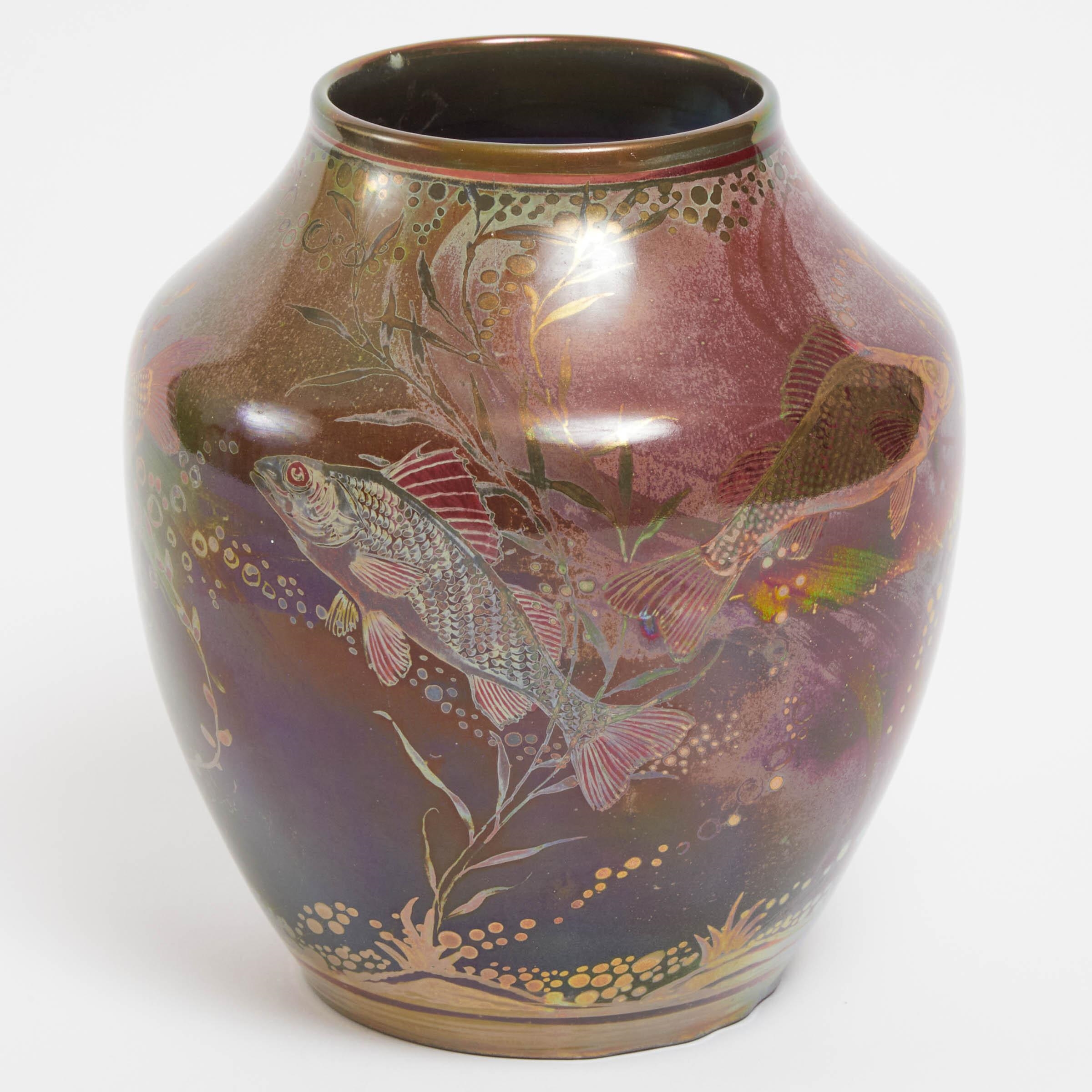 Richard Joyce | Pilkington's Royal Lancastrian Lustre Fish Vase (1914 ...