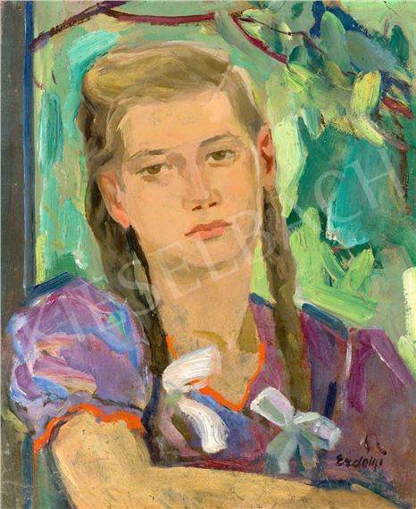 Adalbert Erdelyi | Pondering Young Girl (1952) | MutualArt