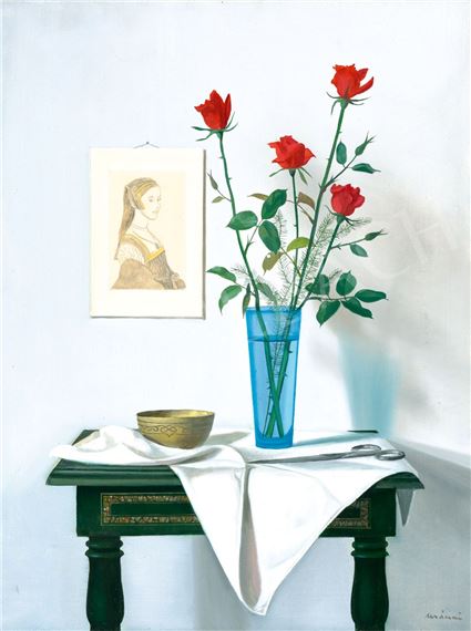 István Mácsai | Still-Life with Red Roses and a Portrait of a Young ...