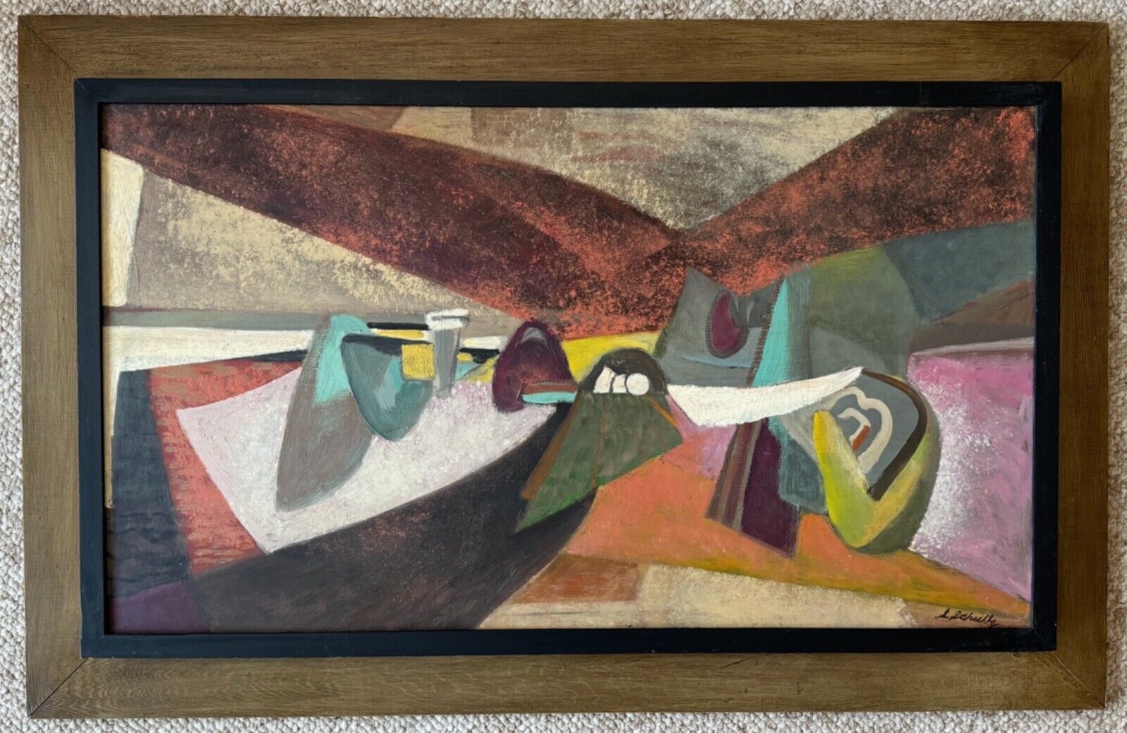 Richard Schultz | Vintage MCM Abstract Shapes Oil Painting Modern Wall ...