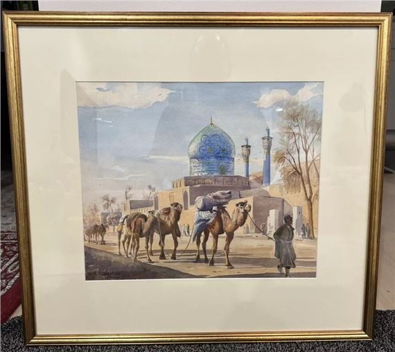 Yervand Nehapetian | Camels in front of the Blue Mosque, Isfahan (1957 ...