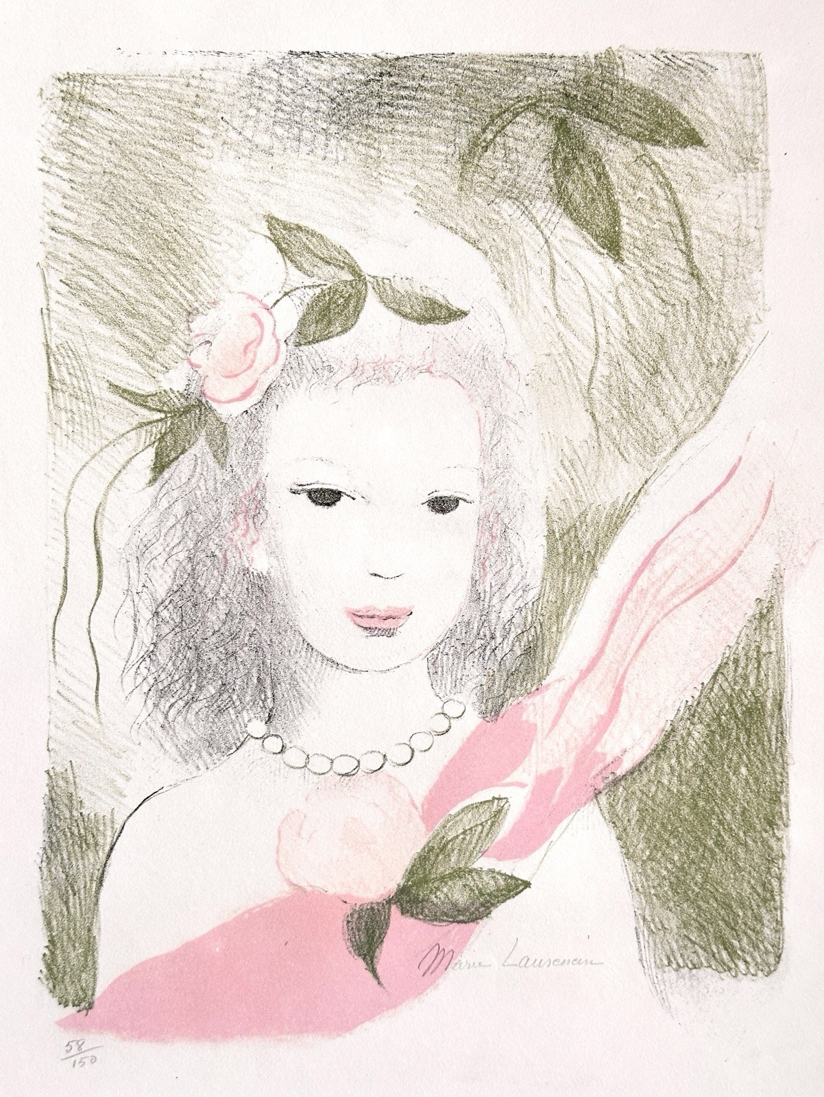 Marie Laurencin | Fillette a la rose (1955) | MutualArt