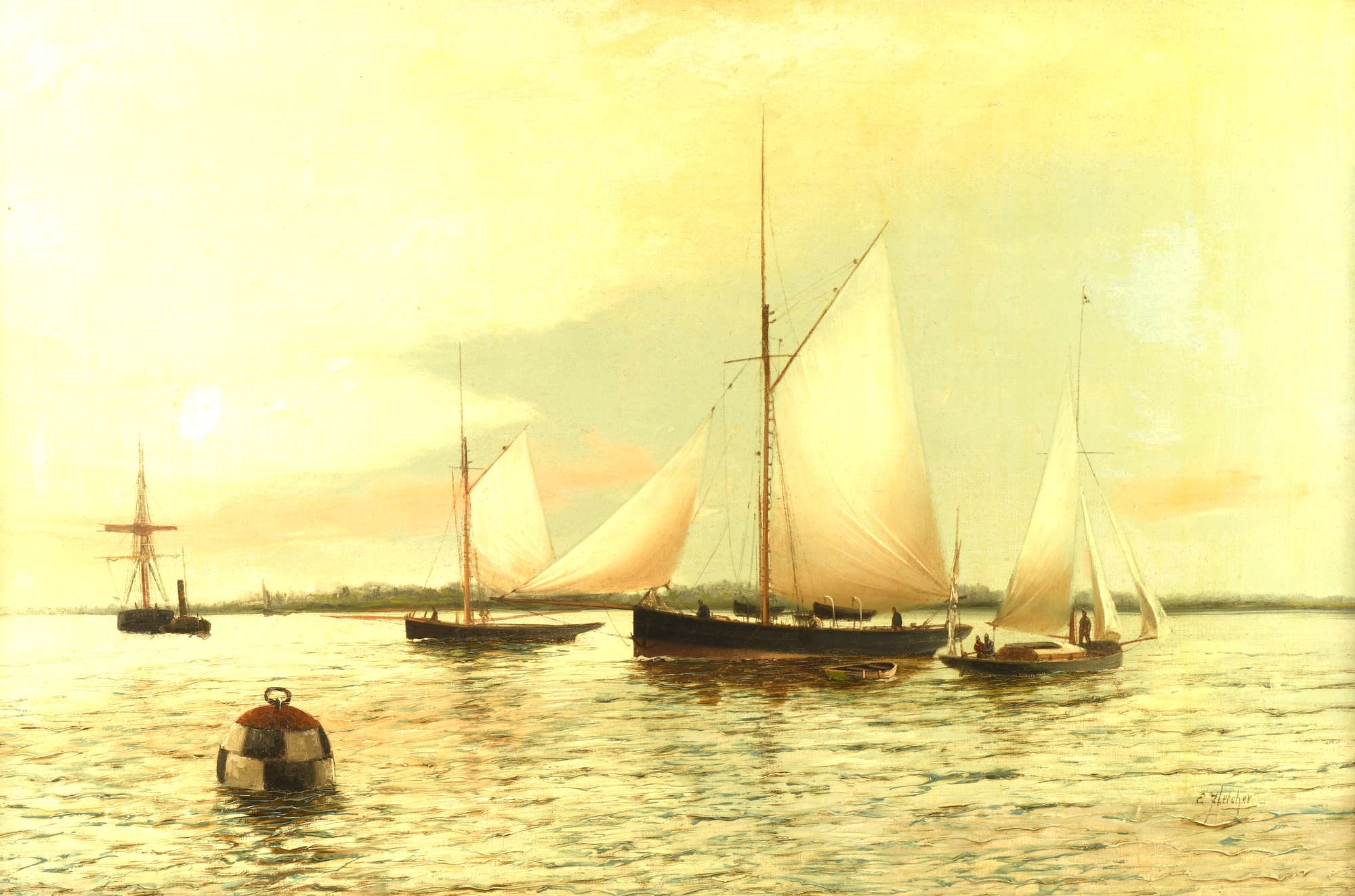 Edward Henry Eugene Fletcher | sail boats by a buoy | MutualArt
