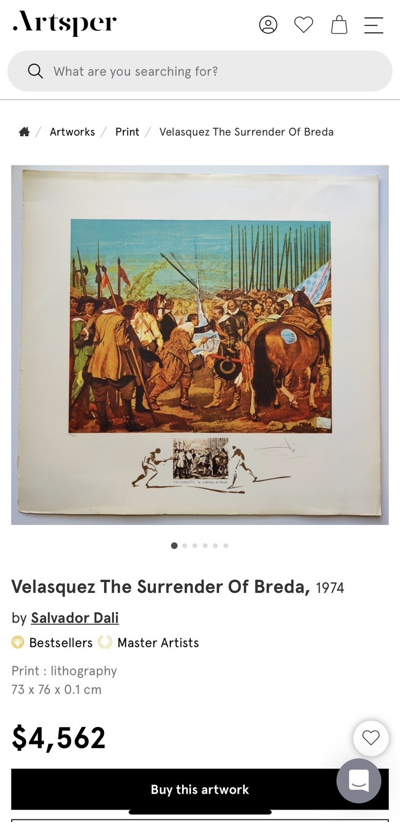 Salvador Dalí | Velazquez Velasquez Surrender Breda Spain (1974 ...