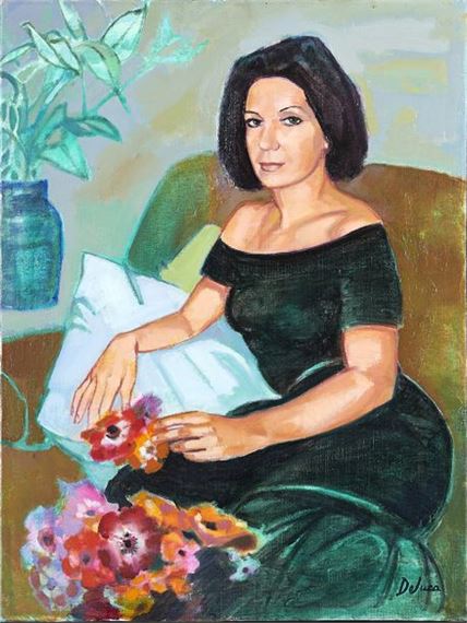 Peter Deluca | Portrait de femme aux fleurs | MutualArt