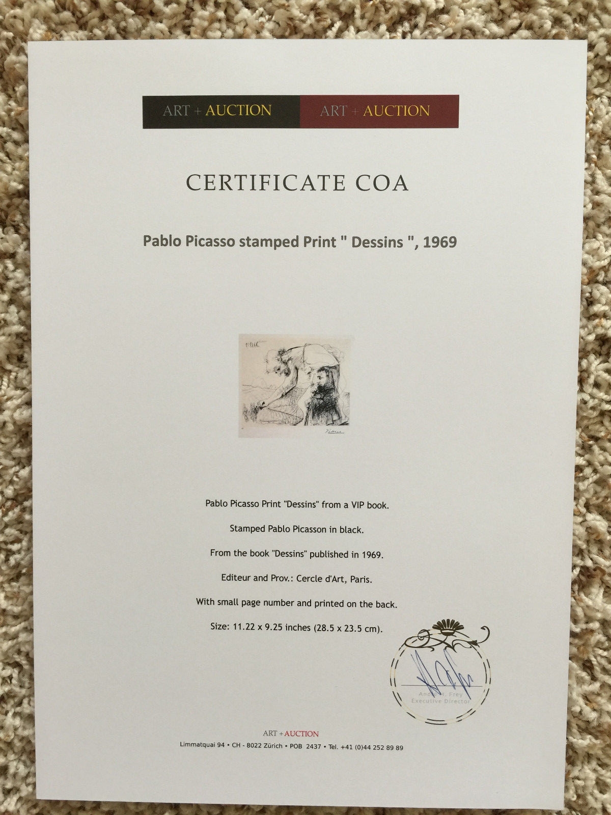 Pablo Picasso | Pablo Picasso stamped Print, 1969- COA (1969) | MutualArt
