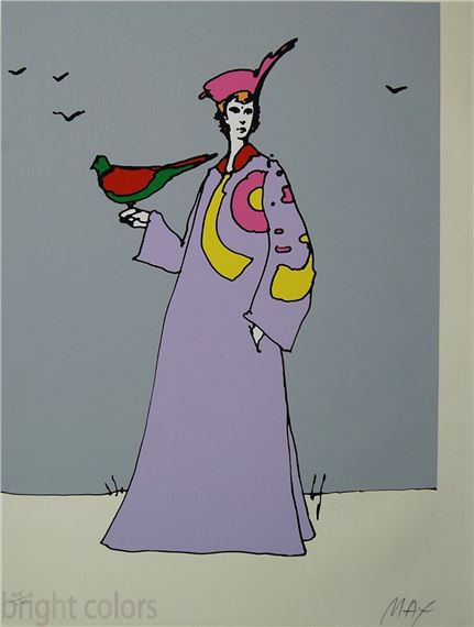 Peter Max | Purple Woman with Bird (1978) | MutualArt