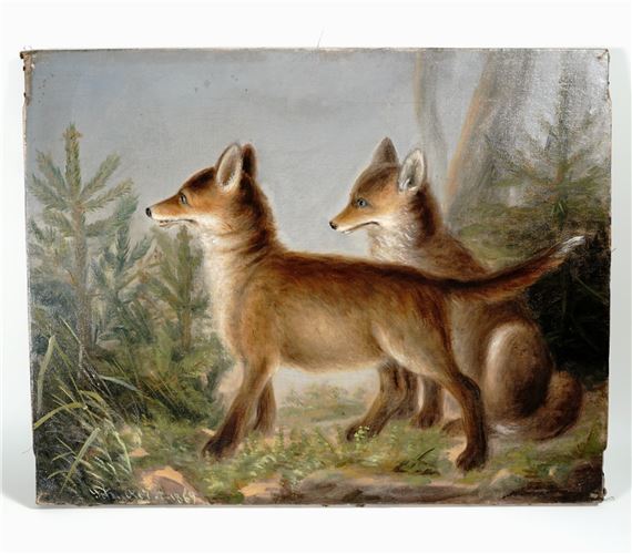Heinrich Carl Schubert | Portrait of Fox Cubs, Oil Painting Heinrich ...