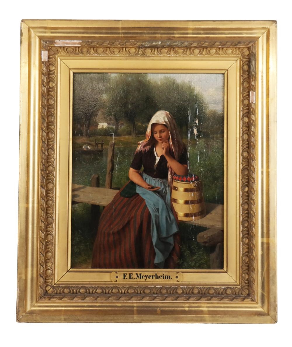 Friedrich Eduard Meyerheim | figural oil on panel of a girl in a ...