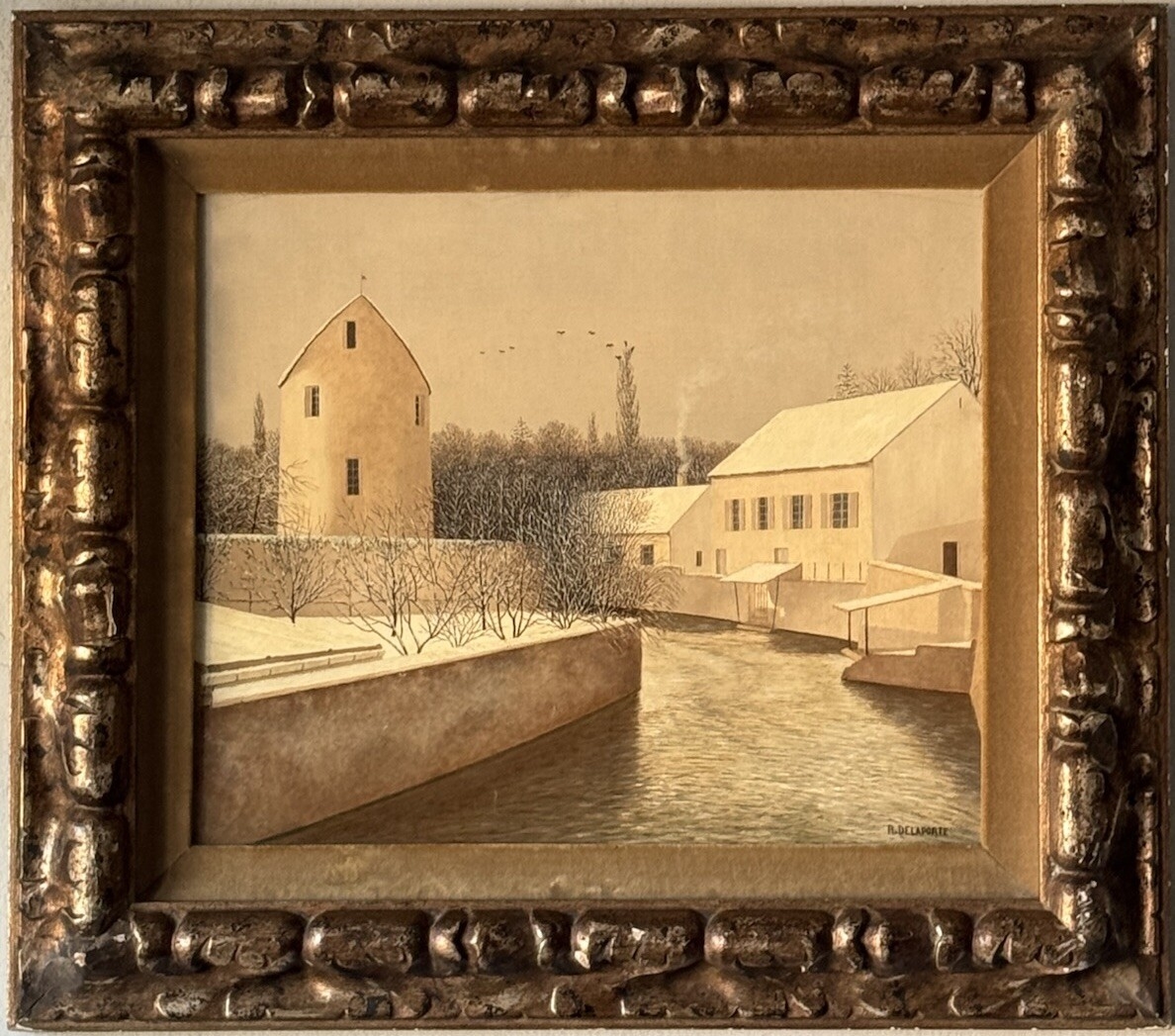 Roger Delaporte | Antique French Winter Snow Landscape Oil Painting ...