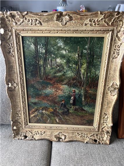David Bates | Two Girls In A Wooded Landscape (1880) | MutualArt