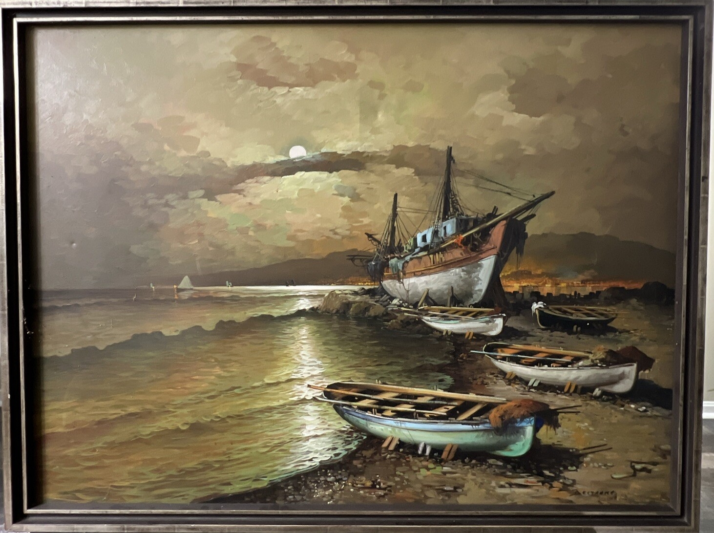 R. Beltrame | Vintage Italian Italy Lost Shipwreck Boat Canvas Oil ...