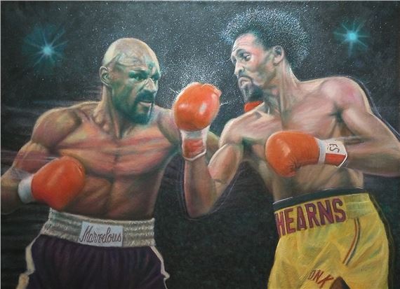 Tommy Thompson | Marvin Hagler-Tommy Hearns Original Oil Painting (2000 ...