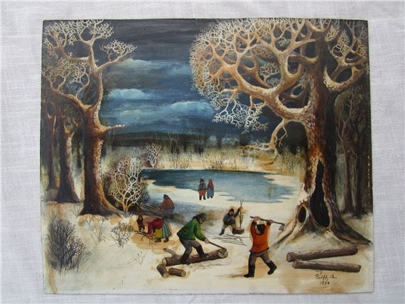 Peter Pálffy | Winter Scene Painting on Board (1973) | MutualArt