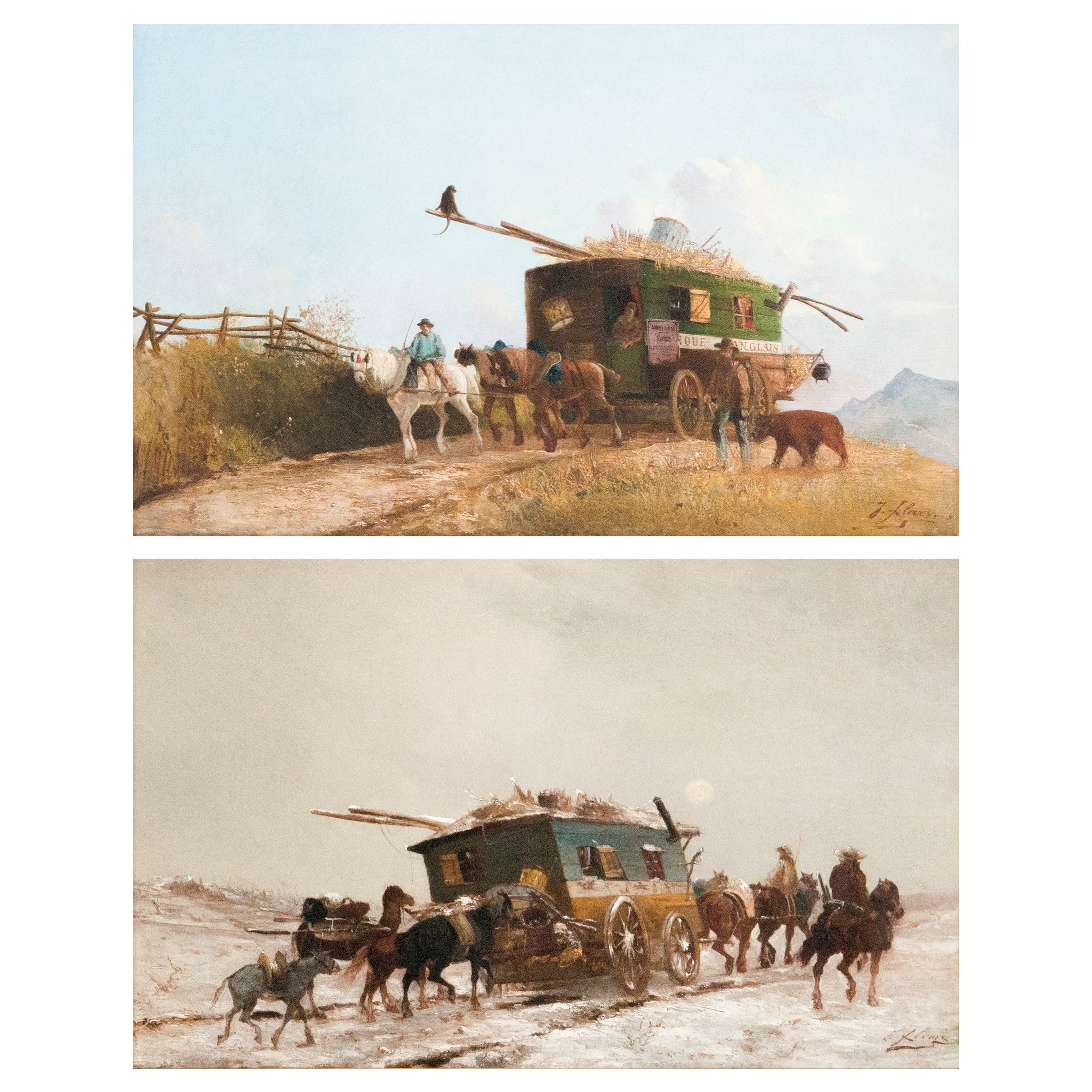 Jules Amédée Louis Fleury | Landscape with circus wagons in winter and ...