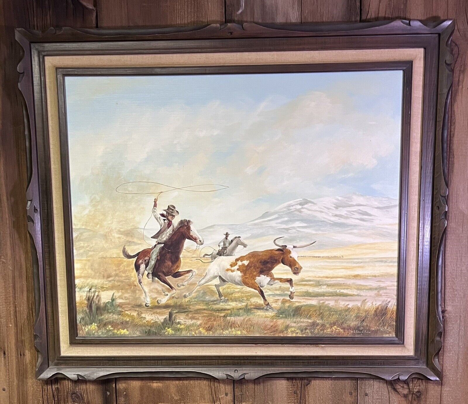 L. Edward Fisher | American Western Bull Horse Mountains Oil on Board ...