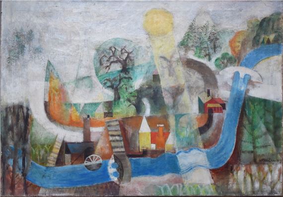 William Chaiken | abstracted pastoral riverside landscape (1949 ...