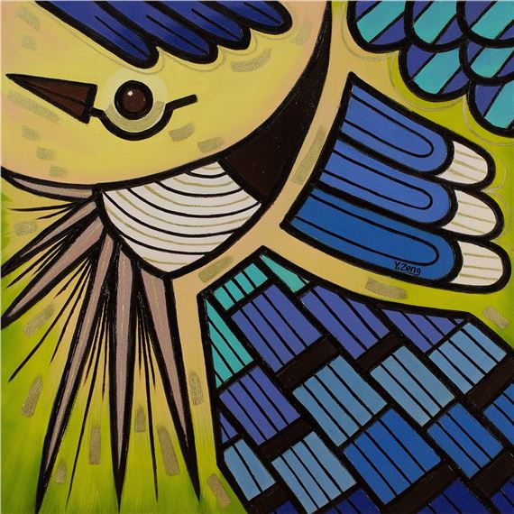 Yue Zeng | Blue Jay bird, Original artwork oil painting, abstract ...