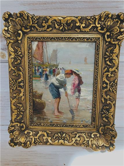 Walter Bonner Gash | Impressionist Seashore Children Boat | MutualArt